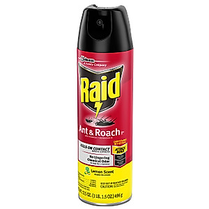 Raid Ant & Roach Spray Defense System, Lemon Scent, Attacks Bugs & Kills on Contact for up to 4 Weeks, No Lingering Chemical Odor, 17.5-Ounce (Pack of 5)