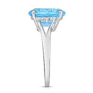 KOKAV 14K White Gold Genuine Blue Topaz 5-5/8 Ct Oval, Diamond Accent Ring, Split Shank. Size 7
