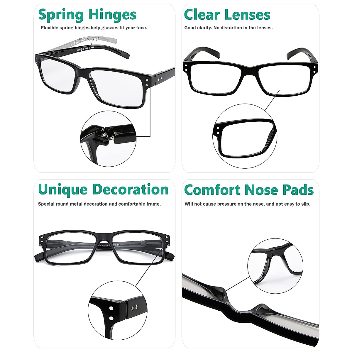 Eyekepper 5 Pack Reading Glasses for Men Spring Hinges Classic Readers Black Frame +2.50