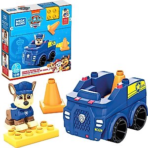 MEGA BLOKS Paw Patrol Chase's Patrol Car Building Set with 1 Chase Figure, 10 Blocks and Special Pieces, Toy Gift Set for Ages 3 and Up