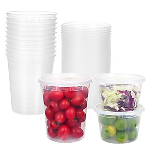 Moretoes 60 Mix Sets Plastic Deli Disposable Food Storage Containers With Airtight Lids, Heavy-Duty Microwaveable Airtight Container For Soups, Meal Prep, Leftovers, Sauces (2 Sizes, 16oz, 32oz)