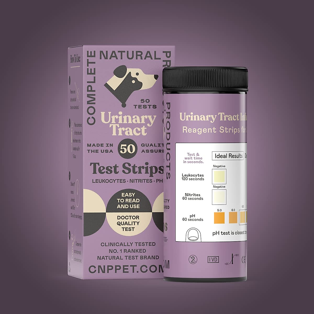 Complete Natural Products UTI Test Strips for Dogs, Cats, & Pets - 3 in 1-50 Count - Urinary Tract Issues - Test Strips for Pets