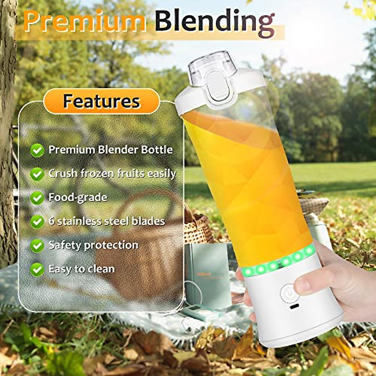 Portable Blender, Personal Blender for Shakes and Smoothies, Personal Smoothie Blender with USB Rechargeable, Strong Stainless-Steel Blades Fruit Mini Mixer for Home, Office, Travel