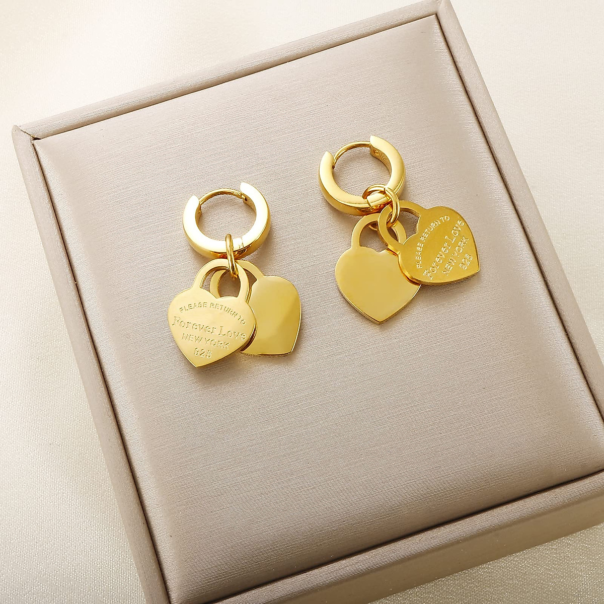 Heart Dangle Hoop Earrings for Women, Christmas Gift for her, 18k Gold Plated Dainty Small Post Huggie Drop Earrings