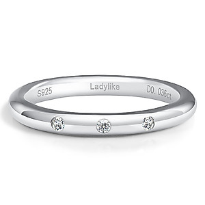 Ladylike Moissanite Wedding Bands Inlay Set 3 Stone Womens Band Rings Engagement Ring for Women 18K Gold Plated Silver Lab Created Diamond Rings with D Color VVS1 Moissanite Gemstone, Size 6.5