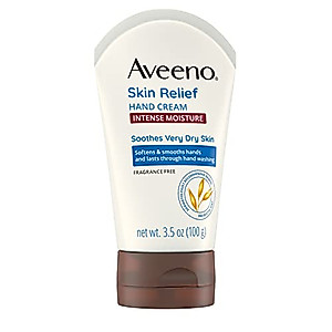 Aveeno Skin Relief Intense Moisture Hand Cream with Soothing Prebiotic Oat for Dry Skin, Sensitive Skin Cream Softens & Smooths Hands & Lasts Through Hand Washing, Fragrance-Free, 3.5 oz