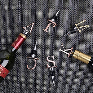 Wine Stoppers - Stainless Steel Letters Wine Stopper, Silicone Reusable Wine and Beverage Bottle Stopper, used for Bar, Kitchen, Holiday Party, Wedding Keep Wine Fresh (A)
