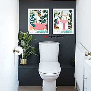 YIMEHDAN Moroccan Leopard Wall Art Print -- Jungle Animal with Tropical Leaves Canvas Print -- Abstract Pink Cheetah and Plant Artwork for Bathroom Home Decor ( Set of 6 ) -- Unframed -- 8X10 inch