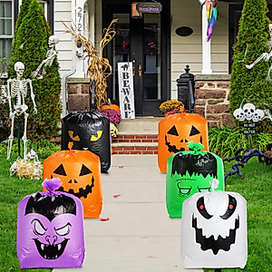 Qilery 18 Pcs Halloween Pumpkin Leaf Bags Plastic Lawn Bags with Twist Ties Fall Yard Trash Bags Reusable Yard Waste Bags Halloween Goodie Bags for Halloween Garden Outdoor Party Favors Decorations