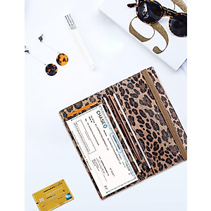 Zreal Checkbook Cover for Men & Women, Premium Vegan Leather Checkbook Holder Slim Wallets for Top & Side Tear Duplicate Checks with RFID Blocking (Dark Leopard)