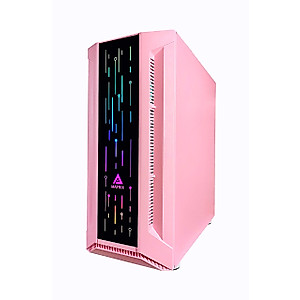 Apevia Matrix-PK Mid Tower Gaming Case with 1 x Tempered Glass Panel, Top USB3.0/USB2.0/Audio Ports, 4 x RGB Fans, Pink Frame