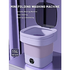 Portable washing machine,Mini Washer,15L upgraded large capacity foldable Washer.Deep cleaning of underwear, baby clothes and other small clothes.Suitable for apartments, dormitories, hotels.(Purple)