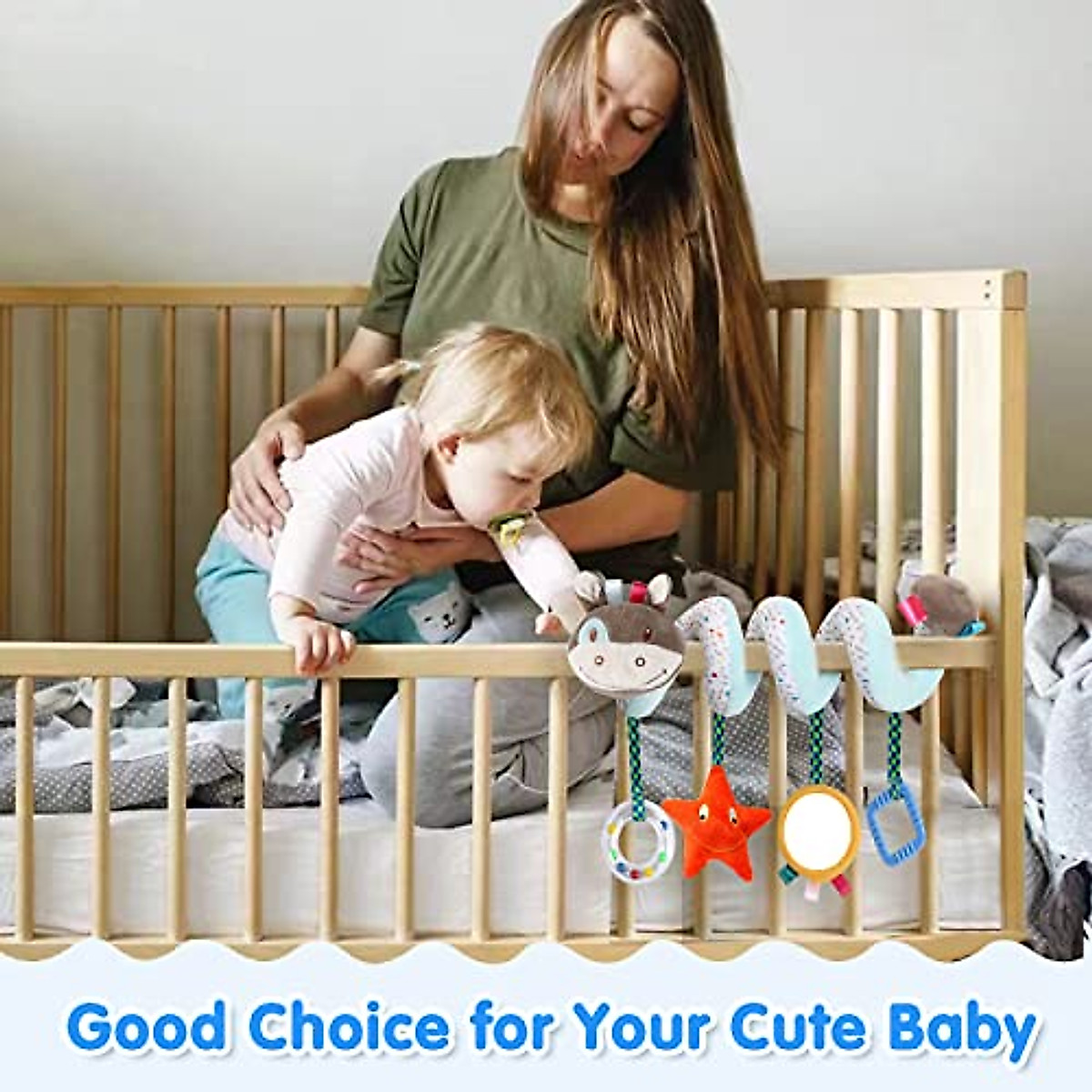 XIXILAND Car Seat Toys for Babies 0-6 Months, Baby Toys 0-6 Months Stroller Toys Infant Toys 0-3 Months, Newborn Toys 0 3 Months Brain Development Crib Toys Hanging Toys with Mirror Rattles Teether