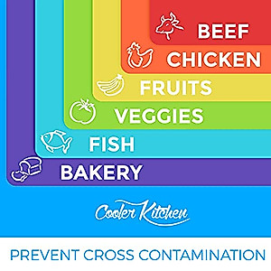 Easy-to-Clean Bamboo Wood Cutting Board Set with 6 Color-Coded Flexible Cutting Mats with Food Icons - Chopping Board Set