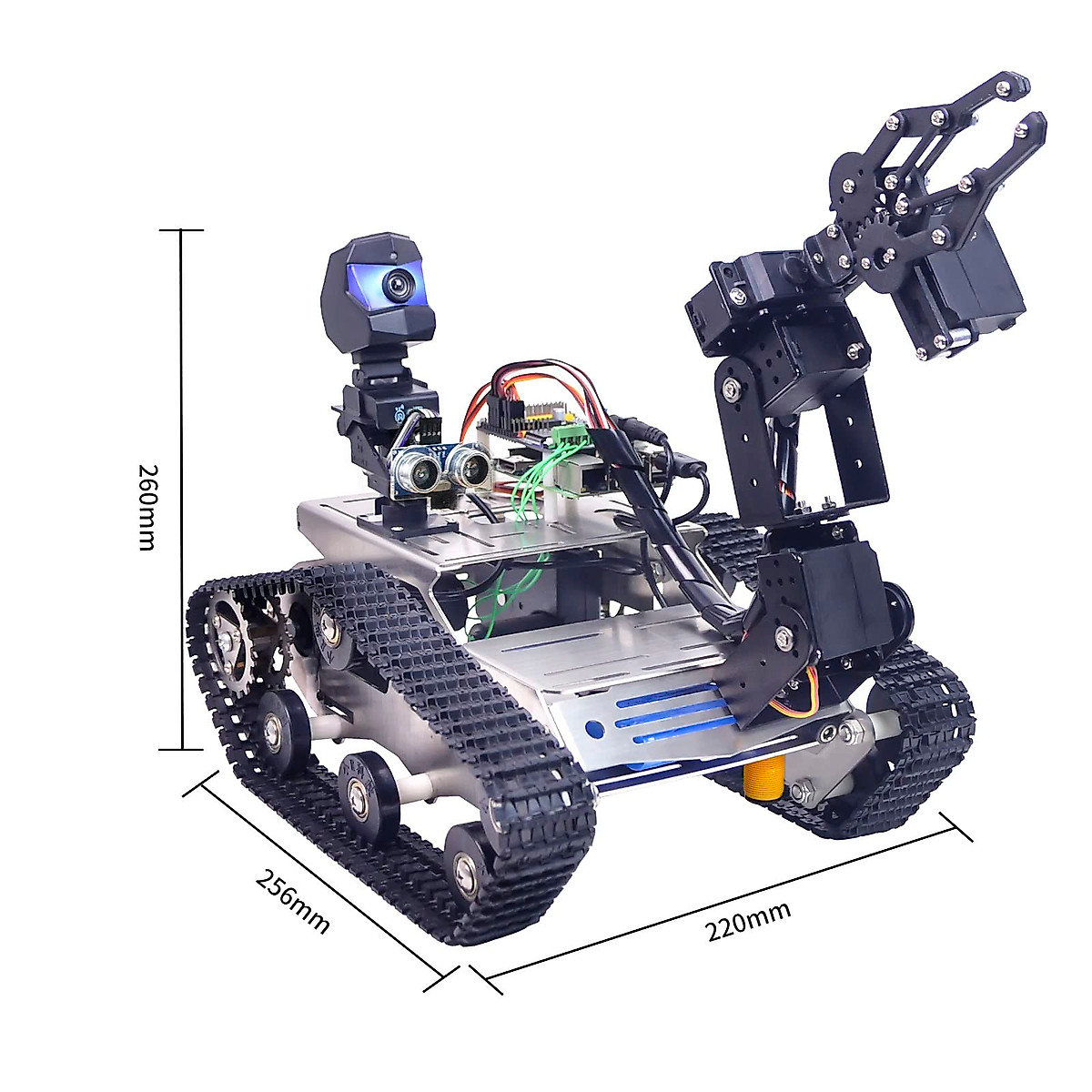 Smart Robot Car Kit for Raspberry Pi, Tank Robot Chassis Real-Time Video Transmission, WiFi/Bluetooth Control, Path Planning, Programmable Robot Kit (Stainless steel chassis+Raspberry Pi 4B(4GB))