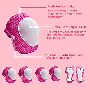 Asslen Kids Bike Helmet Suitable for Ages 3-8 Years Boys Girls, Adjustable Toddler Helmet with Knee Elbow Pads Wrist Guards Sports Protective Gear Set for Bike Bicycle Skateboard Scooter-Pink