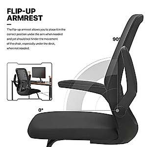 MoNiBloom Office Guest Chair Without Wheels, Executive Reception Chair with Lumbar Support and Sled Base, Mid-Back Mesh Task Chair with Flip-Up Arms for Reception Conference Wait Room, 250 LBS, Black
