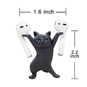 Airpod Case Holder for Apple AirPods 1 2 Cute Cat ，Airpod case with Cute Magnetic Dance Cat Headphones Holder Stand,Birthday Gifts for Her Women Girls Daughter (Black)