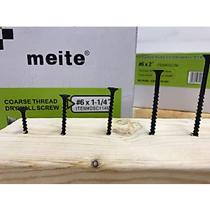 meite #6 Coarse Thread Drywall by 1-5/8-Inch Leg Length Screw with Bugle Head, 5 Pounds Black #DSC158M