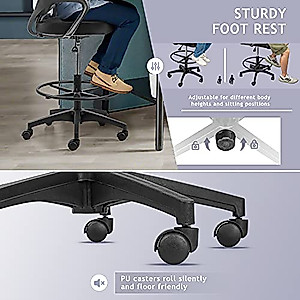 Furmax Drafting Chair Tall Office Chair with Ergonomic Back Drafting Table Chair Adjustable Standing Desk Chair with Footrest Ring and Arms