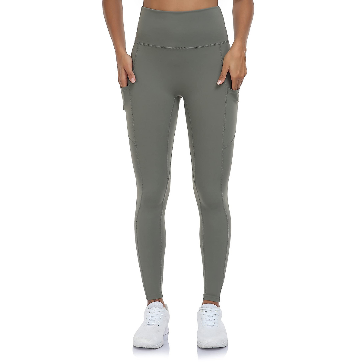 HERRLA High Waist Leggings for Women with Pocket,Crossover Gym Workout Yoga Pants Lounge Legging (Army Green,L)