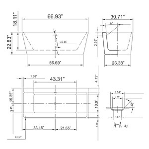 Empava 67" Bathtub Acrylic SPA Tub by Empava – Back to Wall Bathtubs with Custom Contemporary Design, White,