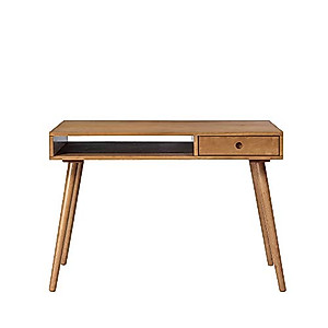 Nathan James Parker Modern Home Office Writing, Computer or Laptop Desk with Open Storage Cubby and Small Drawer, Walnut