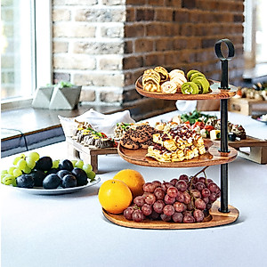 KITEISCAT 3 Tier Serving Tray- Elegant 3 Tiered Serving Tray with Metal Handle for Kitchen Island, Countertop, Coffee Table & More- Durable Decorative Standing Wooden Serving Trays for Parties