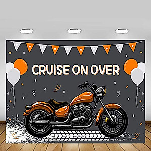 MEHOFOND Motorcycle Boy Birthday Party Backdrop Props Boy Happy 1st Birthday Cruise On Over Ride Photography Orange Silver Balloons Background Photo Banner for Cake Table Supplies 7x5ft