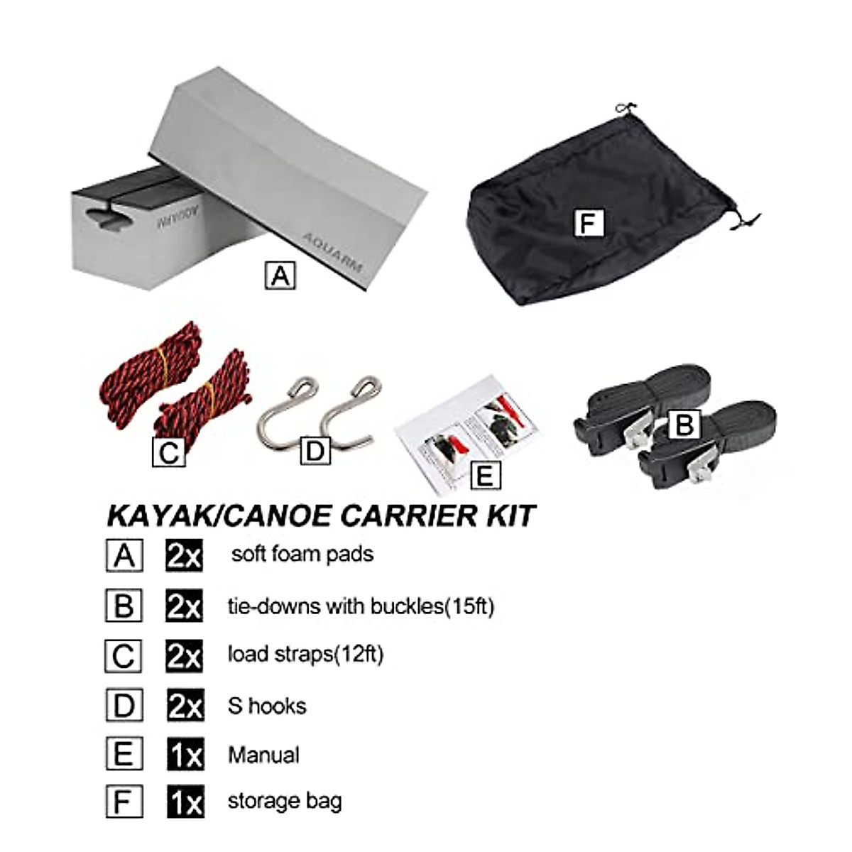 Universal Kayak Carrier Kit Kayak Foam Blocks for Roof Soft Standard Replacement Car Top Roof Racks Pads with Tie-Downs, 12 inch