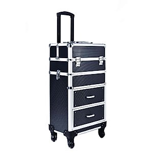 Train Case Rolling with drawers Makeup rolling Cosmetic organizer Makeup traveling case Makeup trolley (Black)