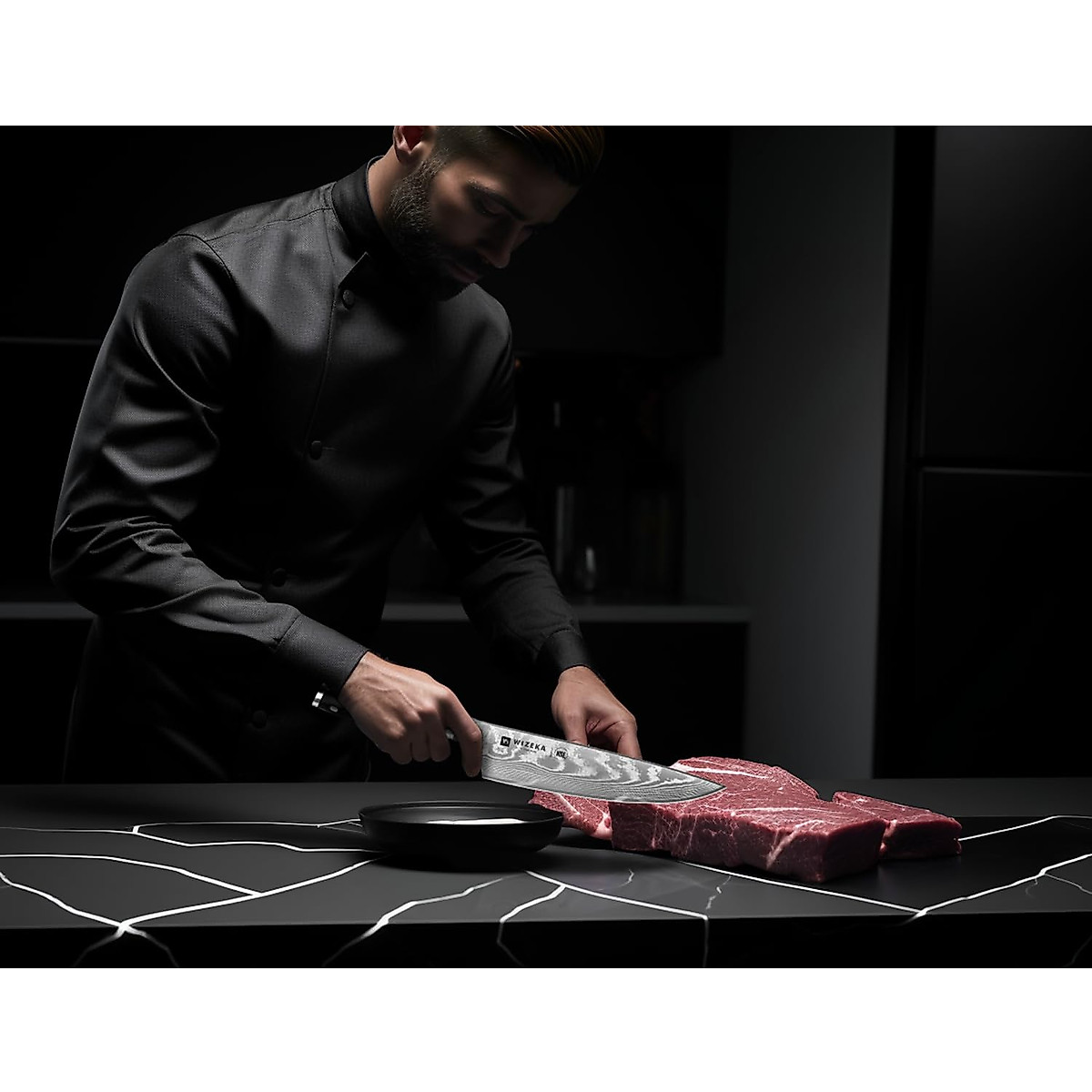 WIZEKA Damascus Knife Set 3 PCS,Super Sharp Kitchen Knife Set Made of Japanese Steel VG10,Full Tang Professional Chef Knife Set With G10 Ergonomic Handle