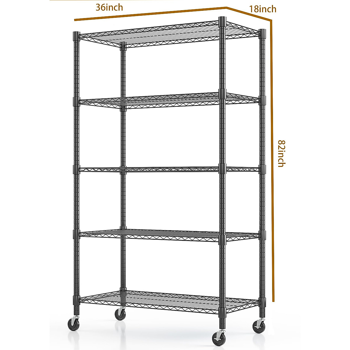 Himimi 18" D×36" W×82" H Storage Shelves with Wheels Metal Wire Shelving Unit 5 Tier Adjustable Shelving Heavy Duty Garage Shelf Organizer Rack Loads 2000LBS，Black