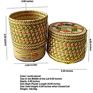 Heavens Tvcz Bamboo Sticky Rice Serving Basket Handmade ''KRA-Tip'' Thai Laos Traditional Weave Wickerwork with Vegetable Based Dye Serving Keep Sticky Rice Warm for Family