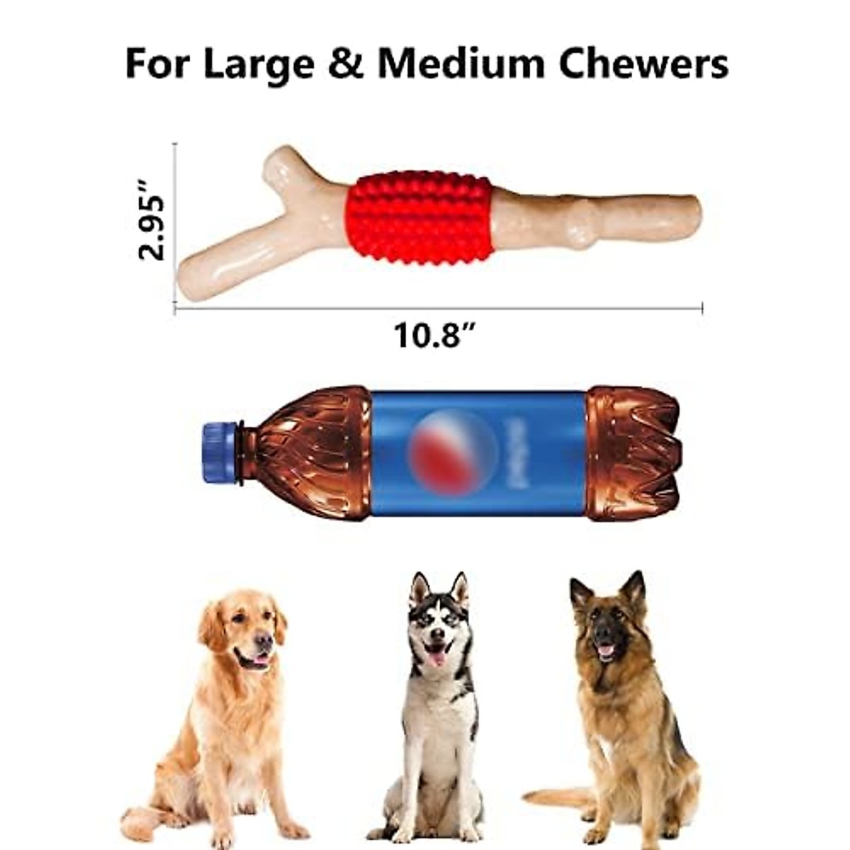 SCHITEC Dog Chew Toy for Aggressive Chewers, Tough Big Nylon & Rubber Teething Stick with Real Bacon Maple Wood Flavor for Large Medium Breed