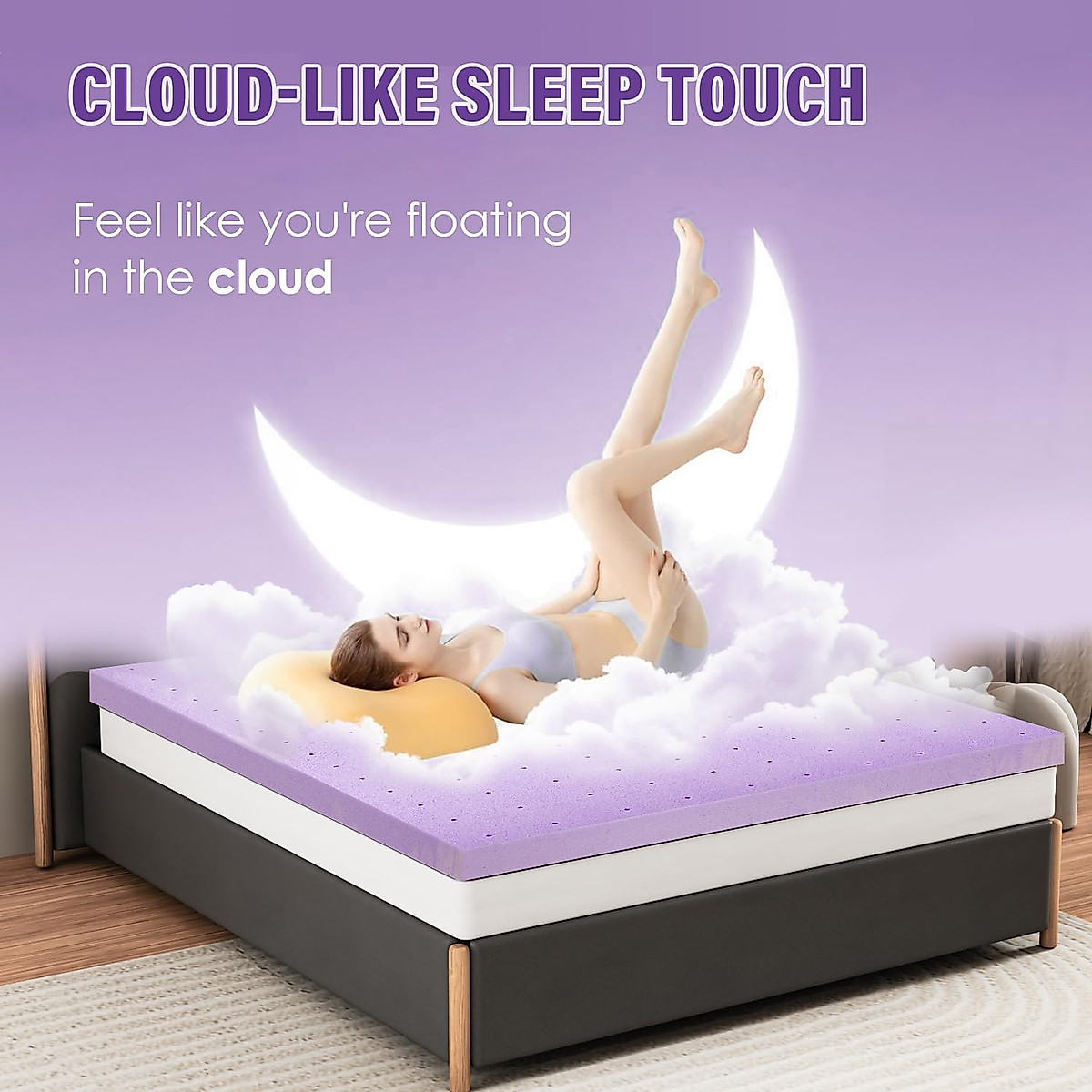 BedsPick Mattress Topper Twin XL Memory Foam, Gel Mattresses Pad Extra Long Twin for Back Pain Relief, 2 Inch Plush College Dorm Bed Cushion for RV, Camp, Couch and Hospital, Purple