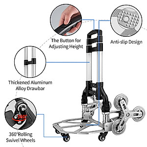 Folding Hand Truck Stair Climbing Cart Heavy-Duty Portable Luggage Trolly for Moving Aluminum Alloy Hand Carts with 6 Crystal Wheels & 4 Universal Wheels Delivery Cart for Shopping Groceries