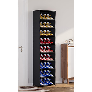 FIDUCIAL HOME 18 Pairs Shoe Cubby 9 Tiers Covered Shoe Rack Shelf Storage Organizer Tall Narrow Space Saving for Entryway Closet