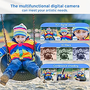 Digital Camera, RUAHETIL Autofocus FHD 1080P 48MP Kids Vlogging Camera with 32GB Memory Card, 2 Charging Modes 16X Zoom Compact Camera Point and Shoot Camera for Kids Teens (Blue)