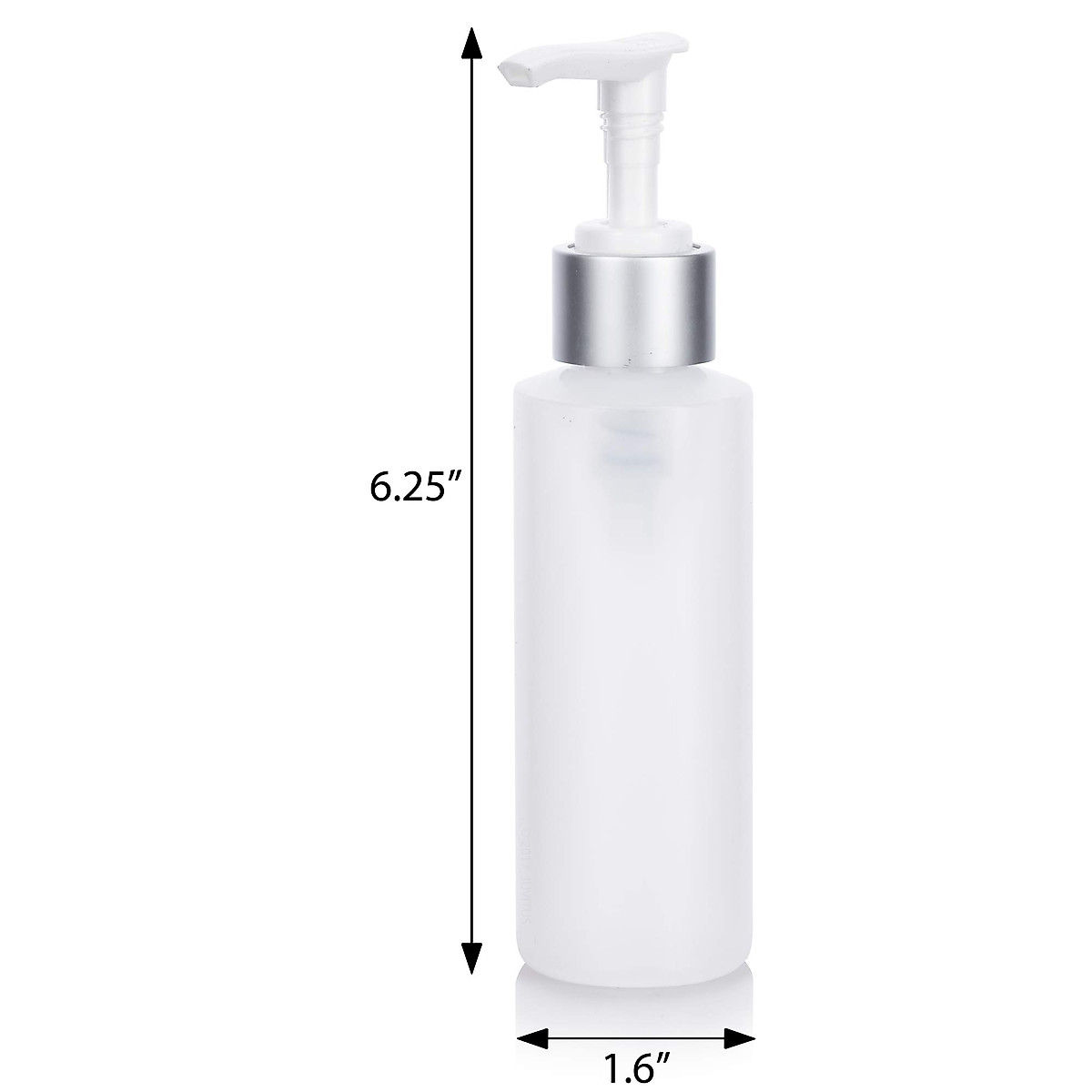 JUVITUS Clear Natural Large Refillable Plastic Squeeze Bottle with Silver Lotion Pump Dispenser 4 oz / 120 ml - (6 Pack)