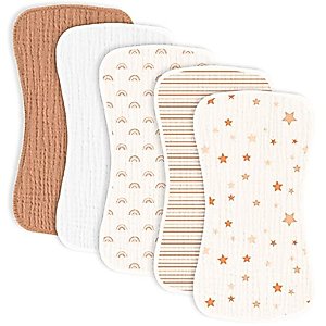 MairMore 5 Pack Muslin Baby Burp Cloths- Neutral Muslin Burping Cloths for Baby Boys Girls and Newborn Towel, Unisex- Large Absorbent Burp Cloths-20x10 Inches