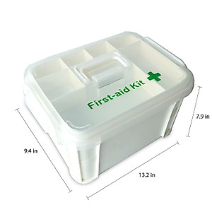 Portable handled medicine first aid box plastic medicine basic organizer holder. Family small safety emergency medical storage box kit travel, car, home, camping, office, vehicle + pill cutter (empty)