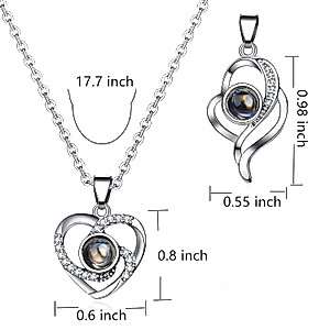 NW 2 pcs Pendants i love you necklace in 100 languages Projection Heart Pendant necklace for women mother with led light heart gift box SLIVER