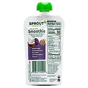 Sprout Organic Baby Food, Stage 4 Toddler Smoothie Pouches, Blueberry Banana with Coconut Milk, 4 Oz Purees 12 Count(Pack of 1)