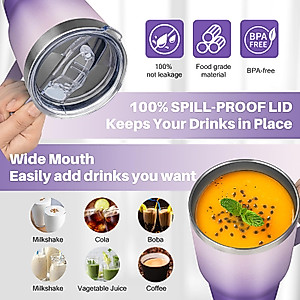 30 oz Tumbler with Handle, Stainless Steel Insulated Tumbler with Lid and Straw, Double Wall Vacuum Insulated Coffee Mug Tumbler, Insulated Coffee Thermal Cup for Cold and Hot (Light Dark Purple)