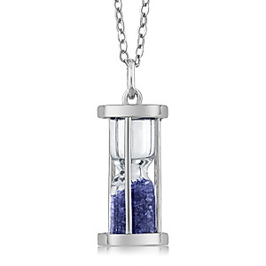 Gem Stone King 925 Sterling Silver Diamond & Gemstone Birthstone Dust Hourglass Necklace For Women With 18 Inch Silver Chain - Color Blue