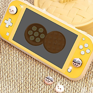 BelugaDesign Boba Dumpling Thumb Grips | Cute Food Pork Bun Face Bubble Tea | Kawaii Japanese Button Joystick Cap Cover | Compatible with Nintendo Switch Standard Lite OLED