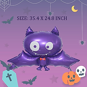 4 Pieces Large Bat Mylar Balloons Halloween Balloons Purple Black Bat Balloons Black Purple Halloween Decorations Halloween Foil Balloons for Halloween Party Decorations Supplies