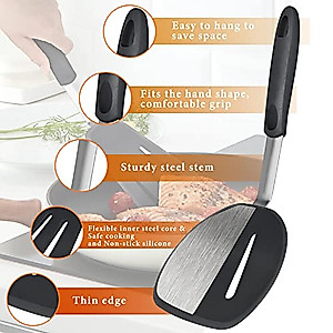 Elyum Silicone Spatula 4 Pack Spatula Set Heat Resistant Kitchen Utensils Set Flexible Silicone Turner Rubber Spatula for Nonstick Cookware for Flipping Eggs, Steak, Fish and More, Black