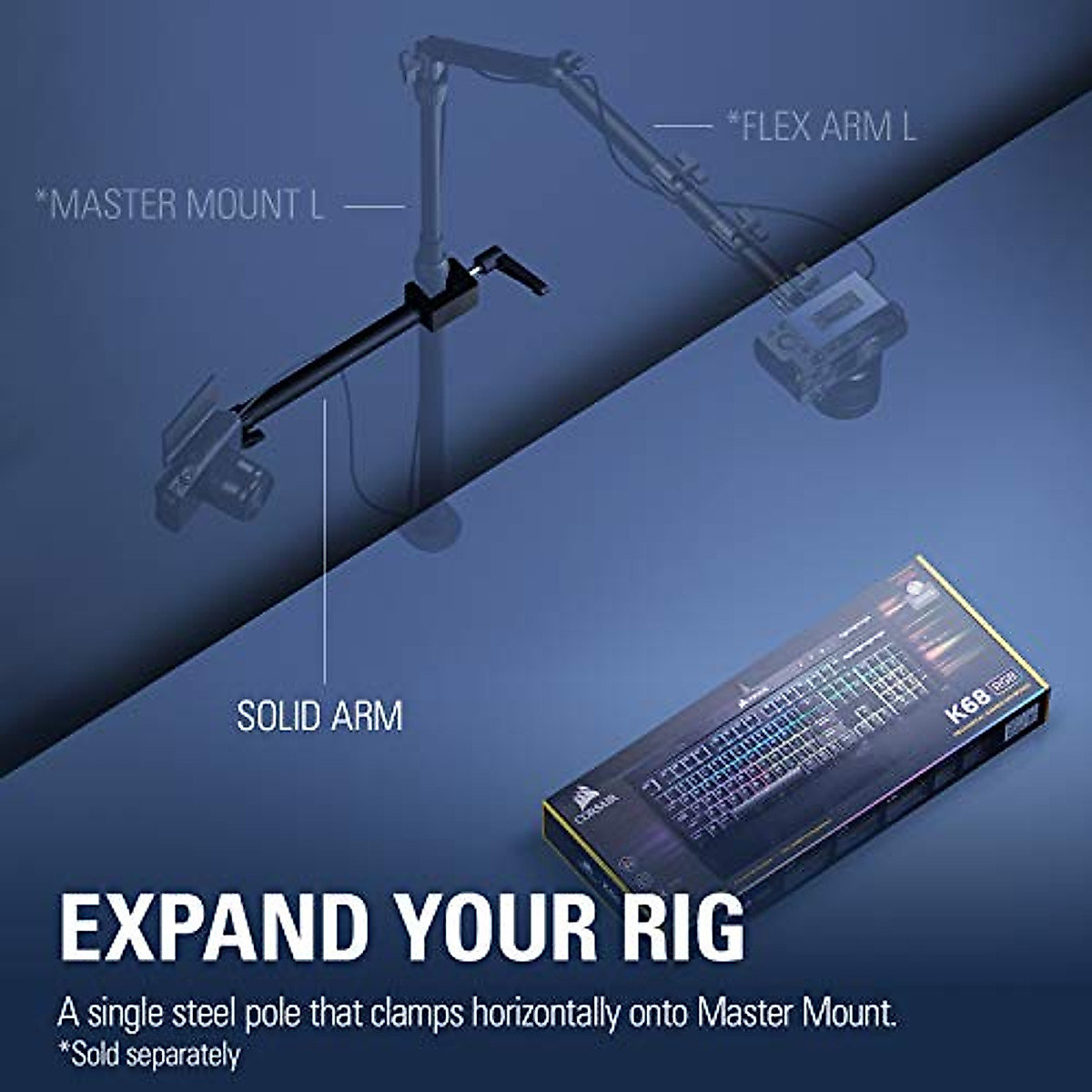 Elgato Solid Arm, Holding Arm with Padded Clamp for easy Mounting and Adjusting of Lights, Cameras, and Microphones, for Streaming, Videoconferencing, and Studios
